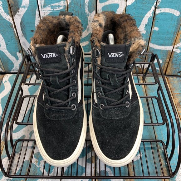 Vans | Shoes | Vtg Vans Winter Mid Top Faux Fur Lined Black Suede ...